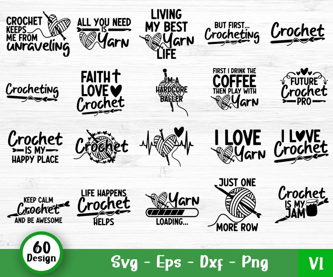 Crochet Addict Svg Bundle, Crochet Quotes, Crochet Hook Svg, Knitting ...