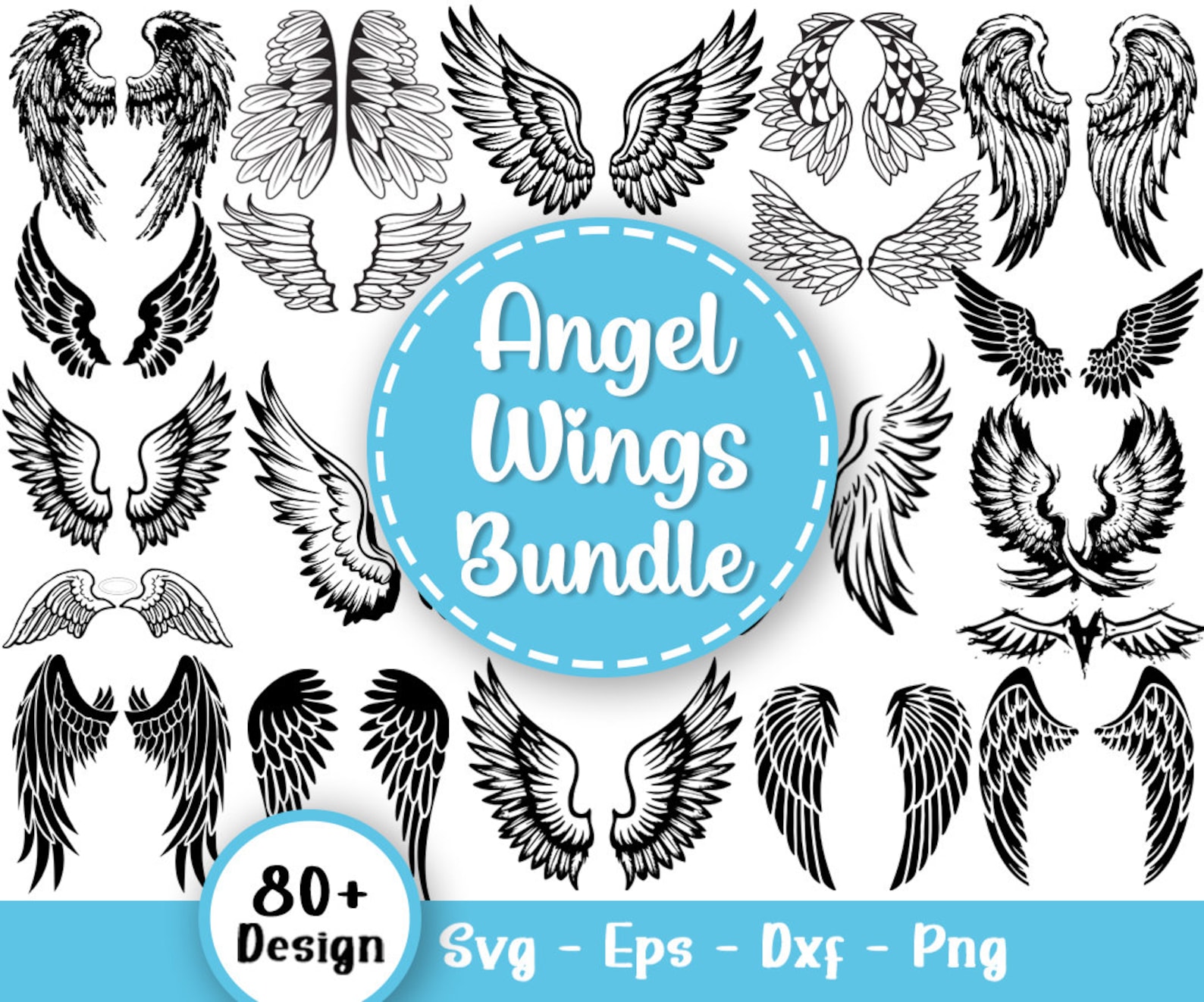 Angel Wings SVG Bundle, Angel Wings Clip Art, Wings Cut File for ...