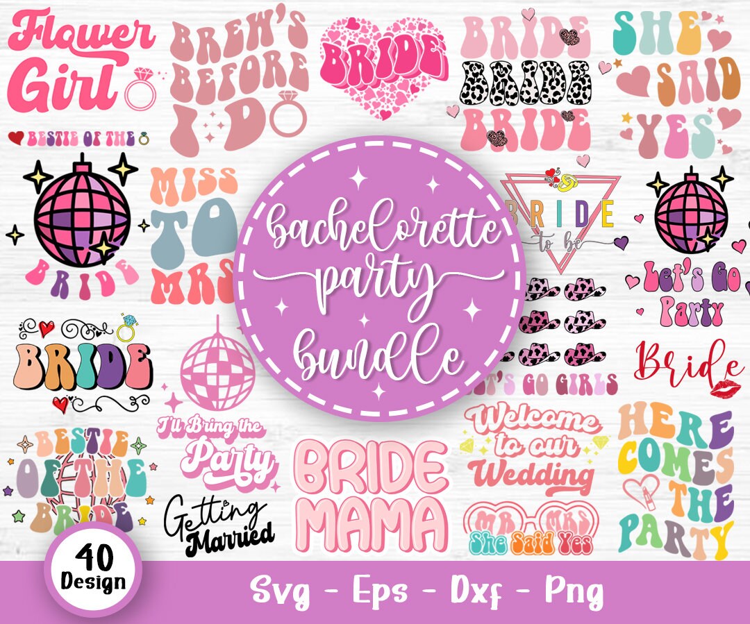 Groovy Bride Svg Bundle, Retro Bridal Party Svg, Wedding Svg ...