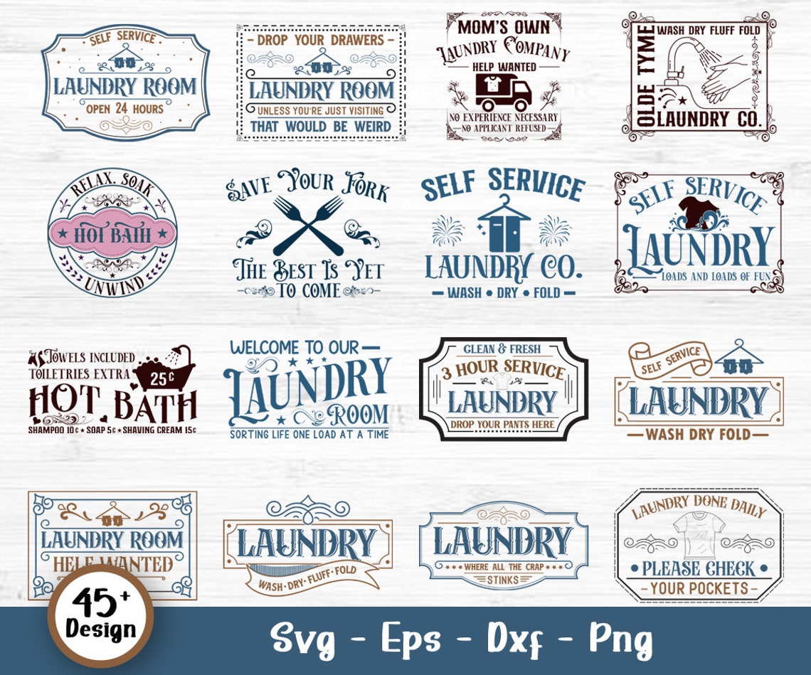 Vintage Laundry Sign Svg Bundle, Laundry Symbols Svg, Laundry Svg ...