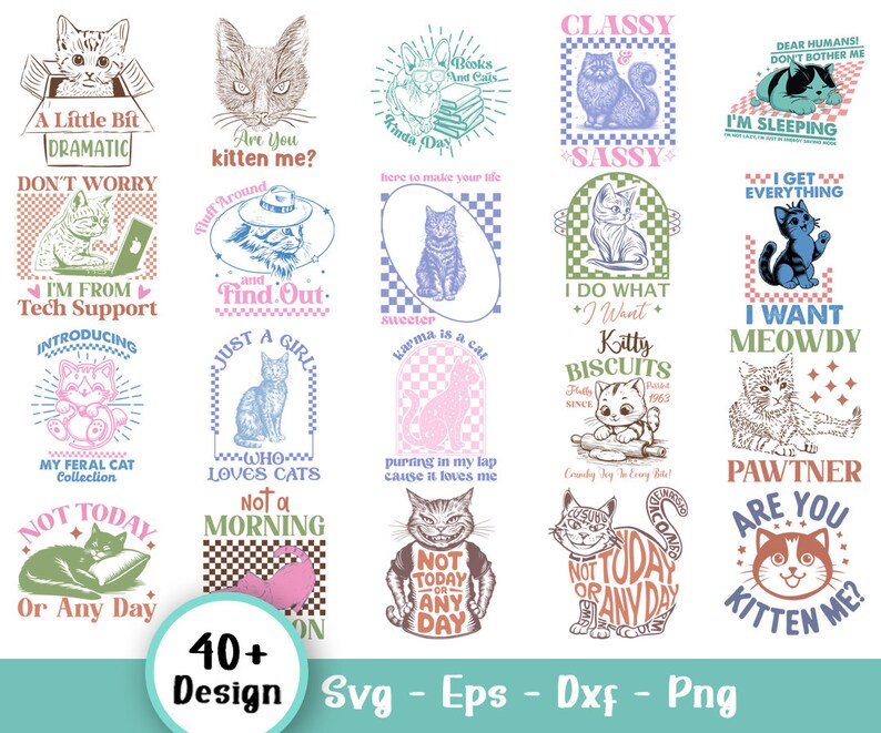 Vintage Funny Cat Svg Bundle, Cat Mom Svg, Crazy Cat Lady Svg, Funny ...