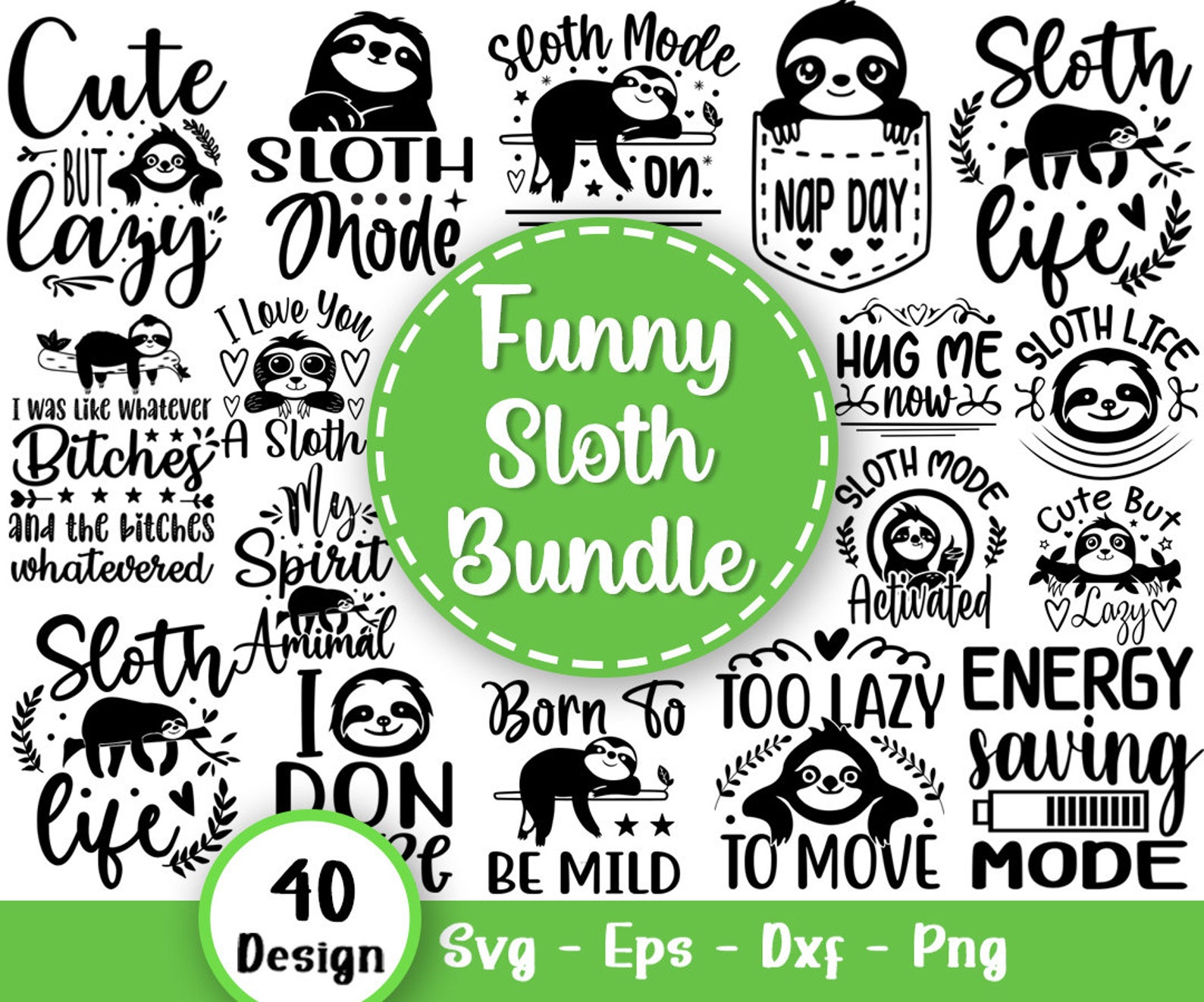 Funny Sloth Svg Bundle, Sloth Png, Sloth Clipart, Cute Sloth Svg, Baby ...