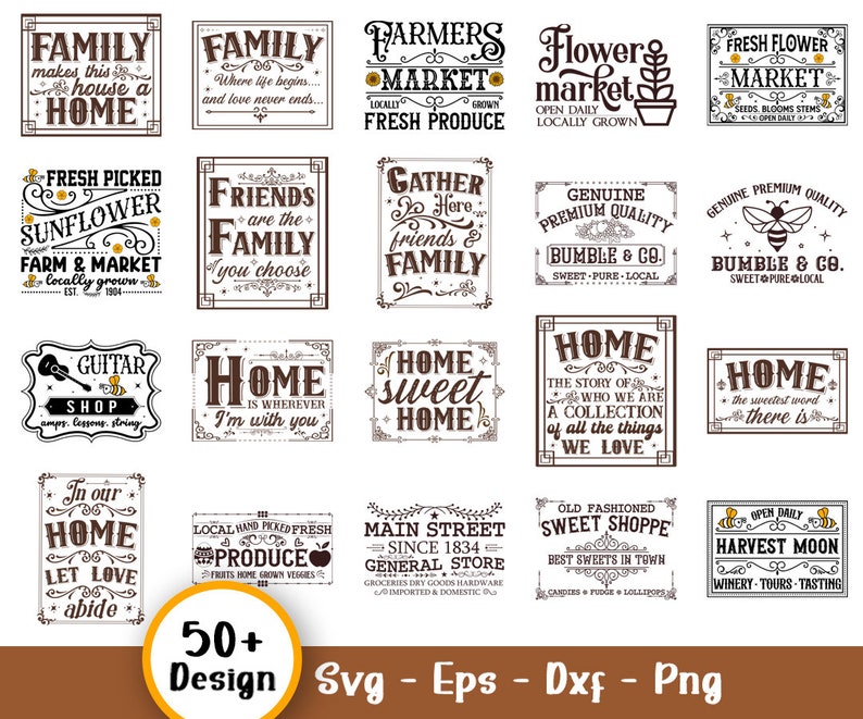 Vintage Family Svg Bundle, Farmhouse Svg Bundle, Vintage Sign, Home Svg ...