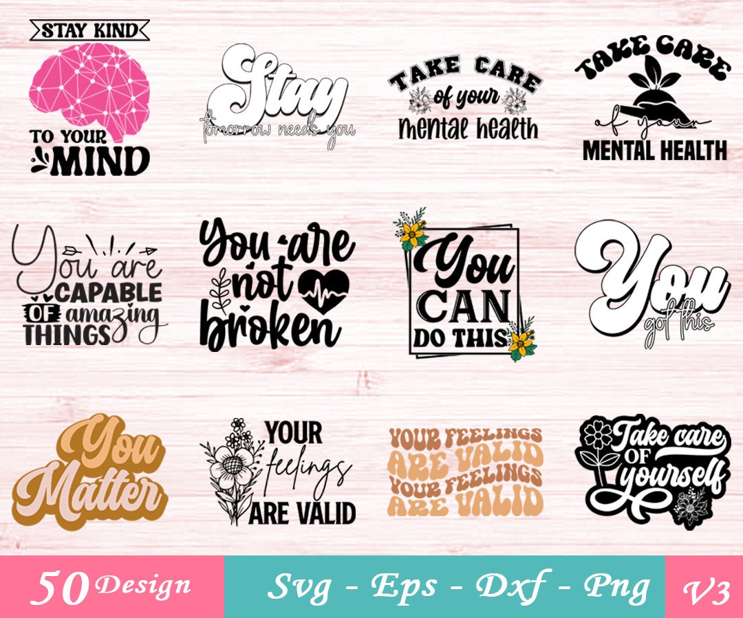 Retro Mental Health Svg Bundle, Positive Svg, Motivational Svg, Mental ...