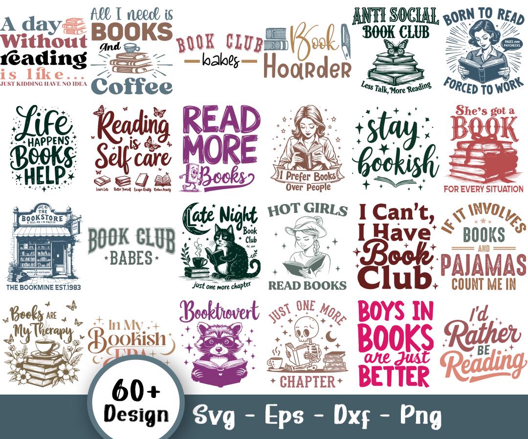 Book Lovers Svg Bundle, Reading SVG, Floral Books Svg, Retro Books ...