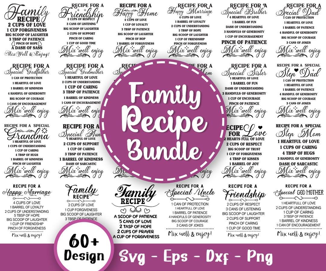 Family Recipe Svg Bundle, Funny Kitchen Svg, Cutting Board Quotes Svg ...
