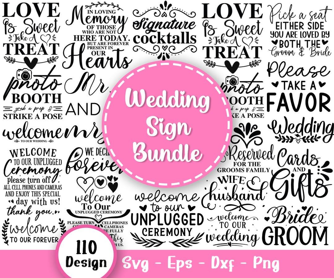 Wedding Sign Svg Bundle, Welcome Svg, Wedding Svg, Rustic Wedding Sign ...