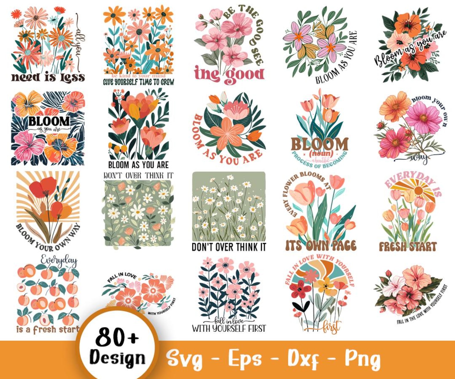 Boho Abstract Flower Quotes Svg Bundle, Inspirational Svg, Kindness Svg ...