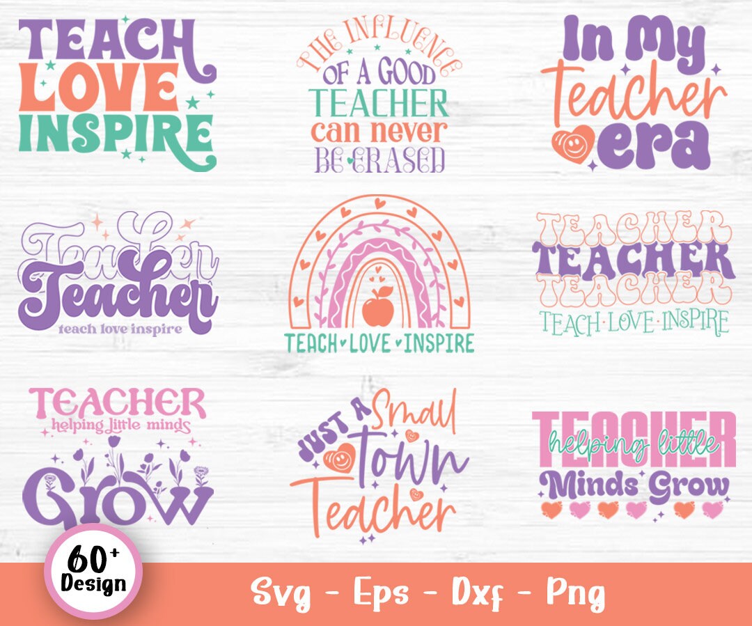 Teacher Svg Bundle, Teacher Quote Svg, School Svg, Teacher Life Svg ...