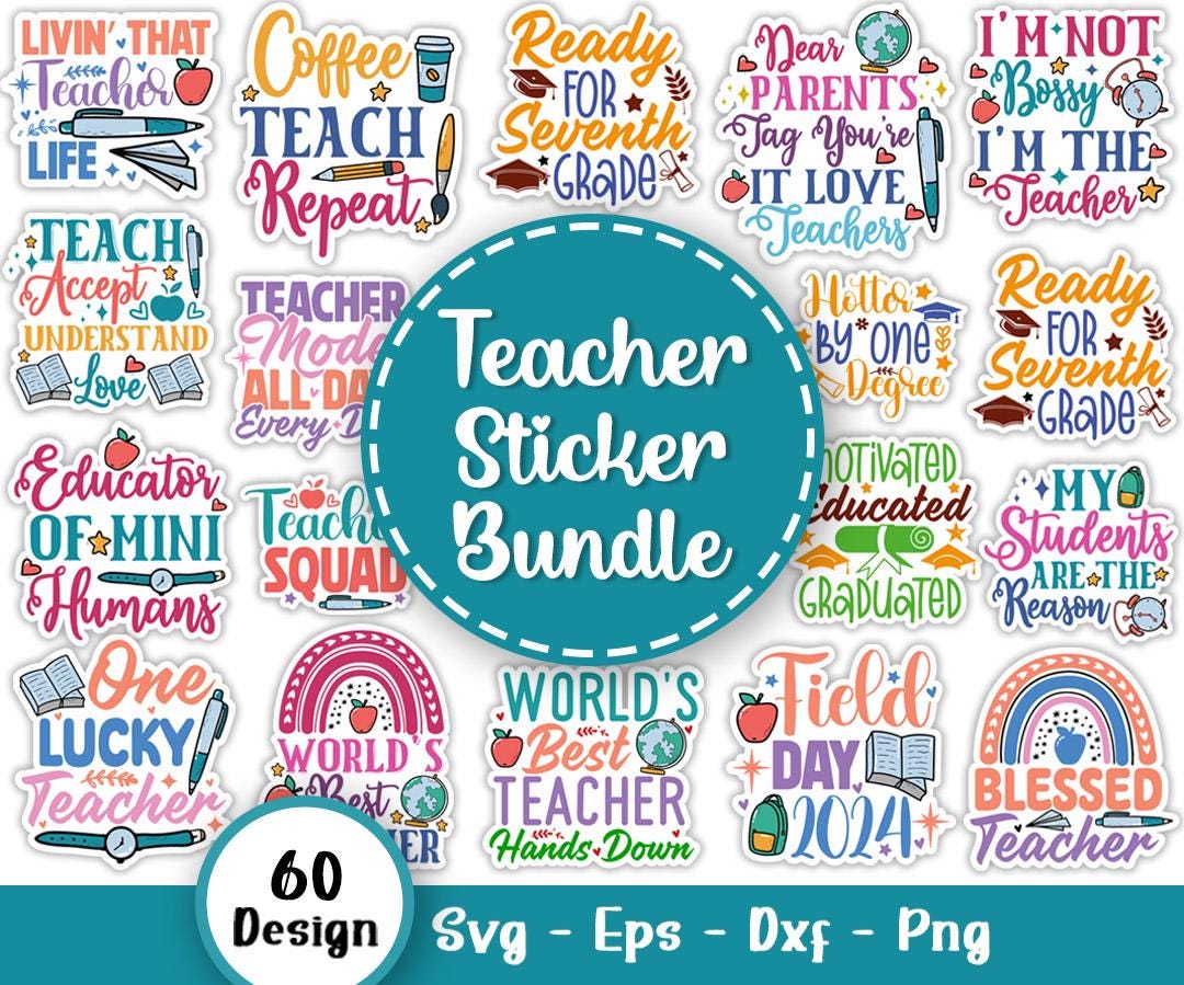 Teacher Sticker Svg Bundle, Teacher Quote Svg, School Svg, Teacher Life ...
