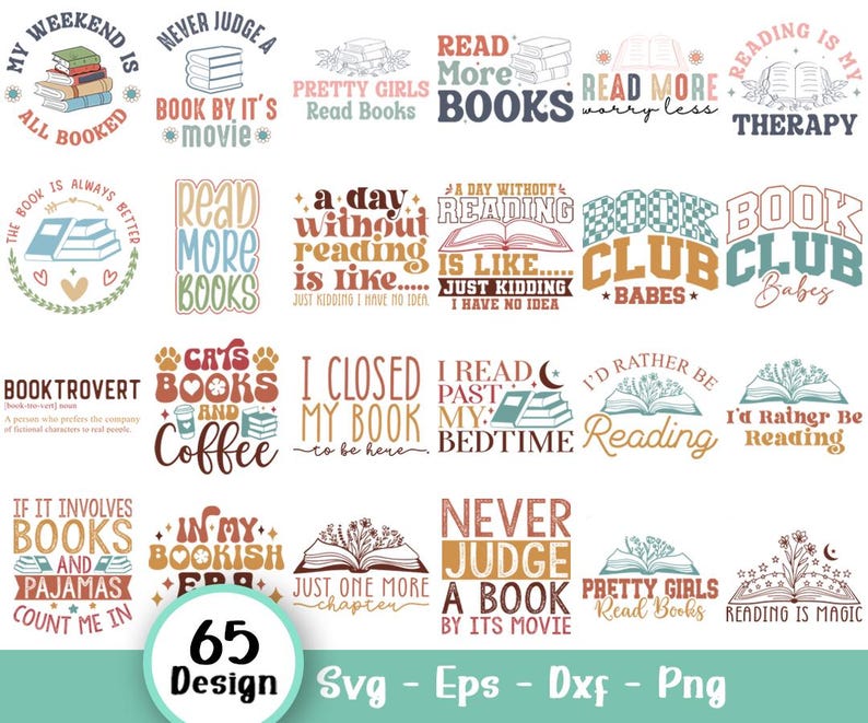 Retro Book Lover Svg Bundle, Reading SVG Bundle, Librarian Svg, Book ...