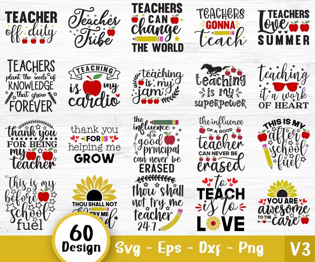 Teacher Svg Bundle, Teacher Quote Svg, School Svg, Teacher Life Svg ...