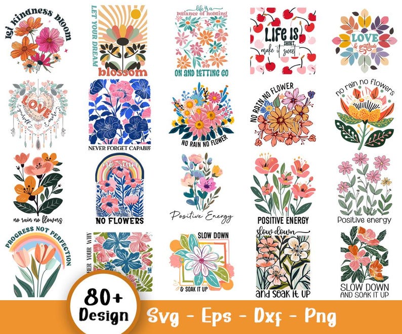 Boho Abstract Flower Quotes Svg Bundle, Inspirational Svg, Kindness Svg ...