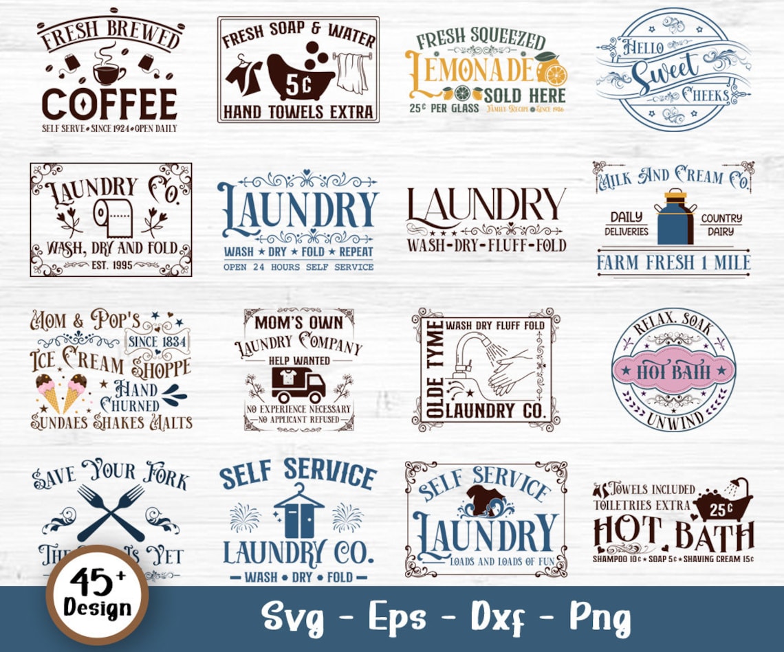 Vintage Laundry Sign Svg Bundle, Laundry Symbols Svg, Laundry Svg ...