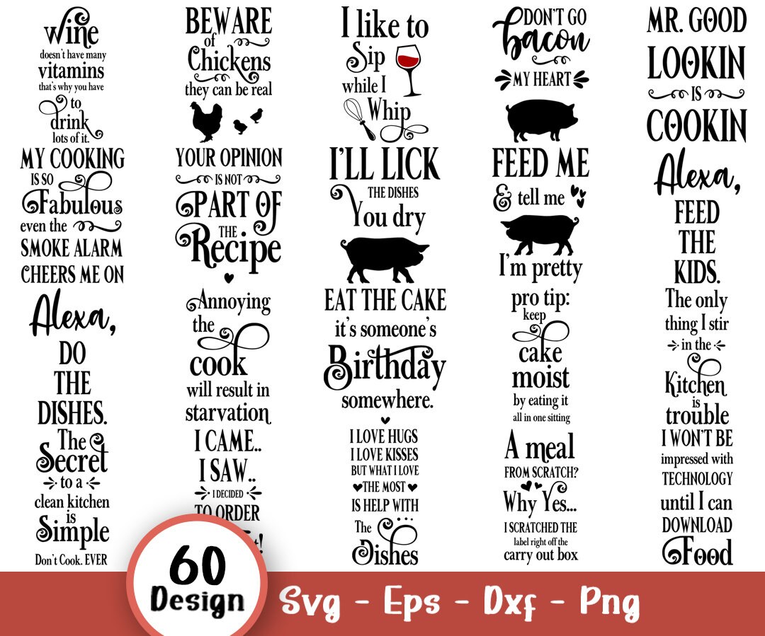 Funny Dish Towel Sayings Svg Bundle, Kitchen Humor SVG, Tea Towel ...