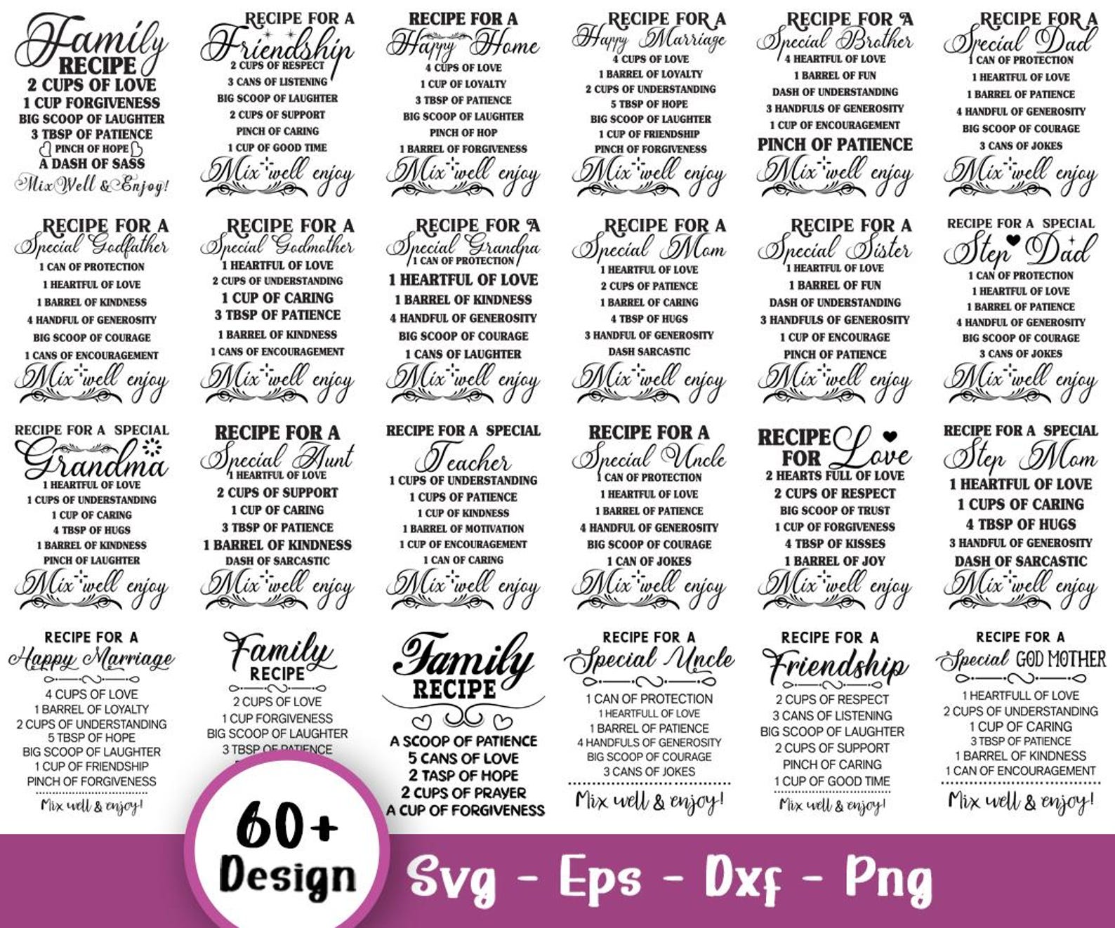 Family Recipe Svg Bundle, Funny Kitchen Svg, Cutting Board Quotes Svg ...