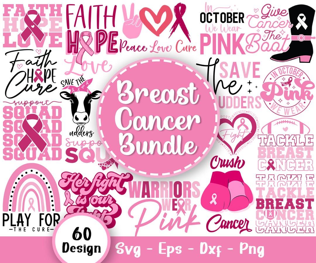 Breast Cancer SVG Bundle, Pink Awareness Ribbon Svg, Cancer Awareness ...