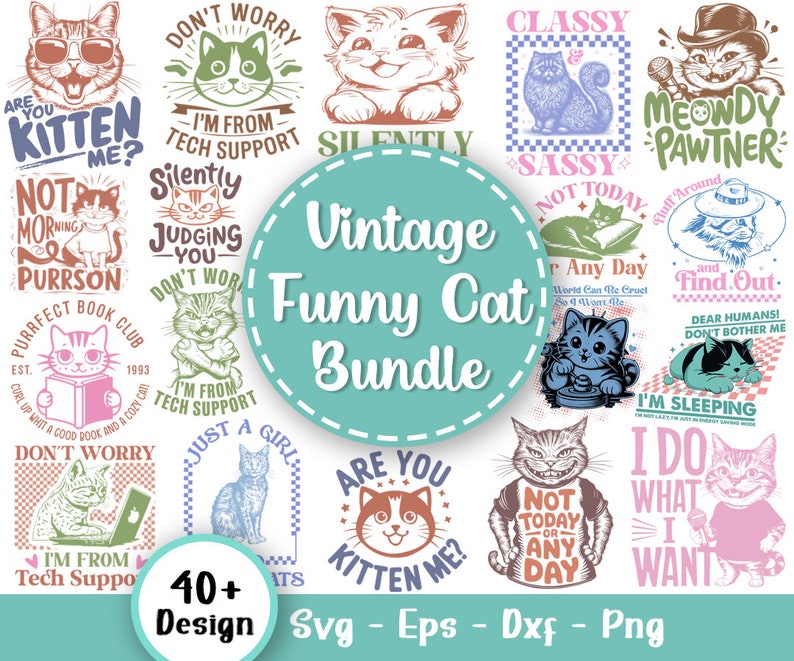 Vintage Funny Cat Svg Bundle, Cat Mom Svg, Crazy Cat Lady Svg, Funny ...