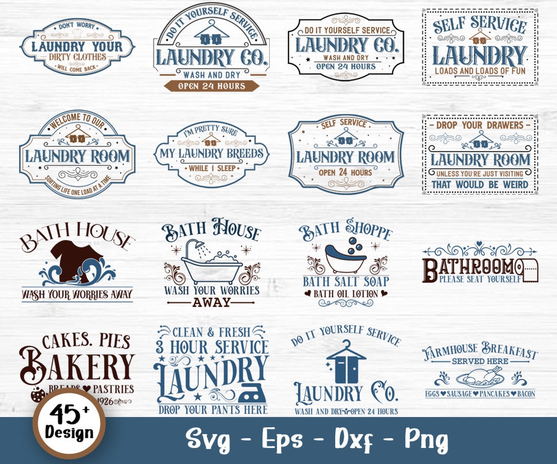 Vintage Laundry Sign Svg Bundle, Laundry Symbols Svg, Laundry Svg ...