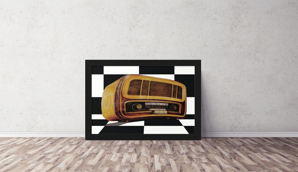 Vintage Radio Wall Art: 70s Inspired Framed Painting on Retro Black and ...