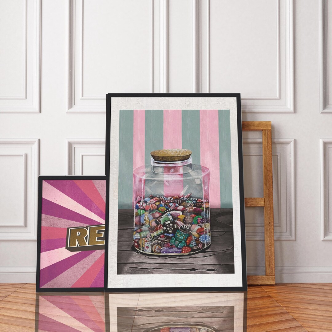 Acrylic Candy Jar Poster, Colorful Sweet Treat Art, Kitchen Wall Decor ...