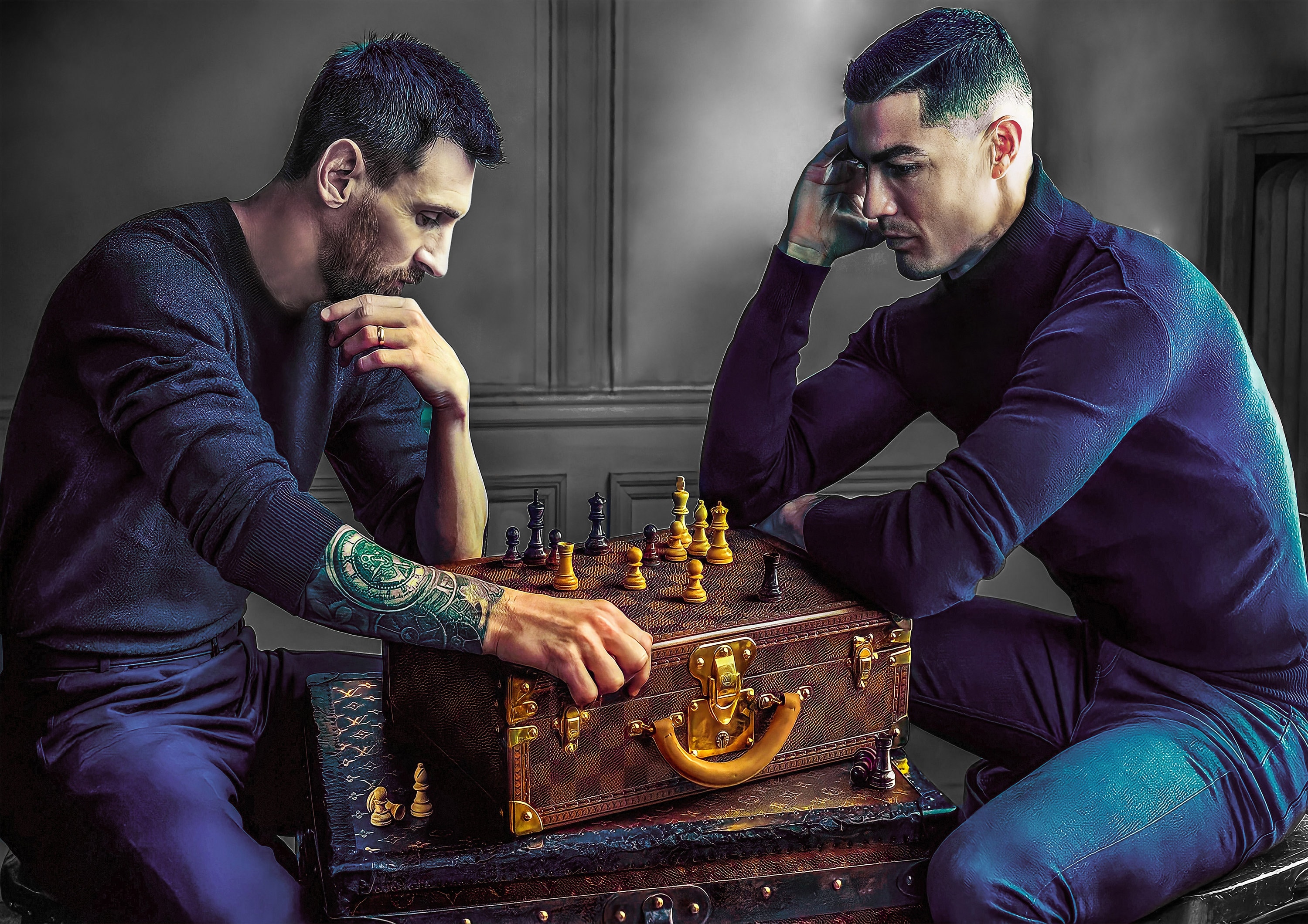 Messi and Ronaldo Chess Poster, Print Wall Art Messi CR7 Art Gift for Him Chess Challenge World ...