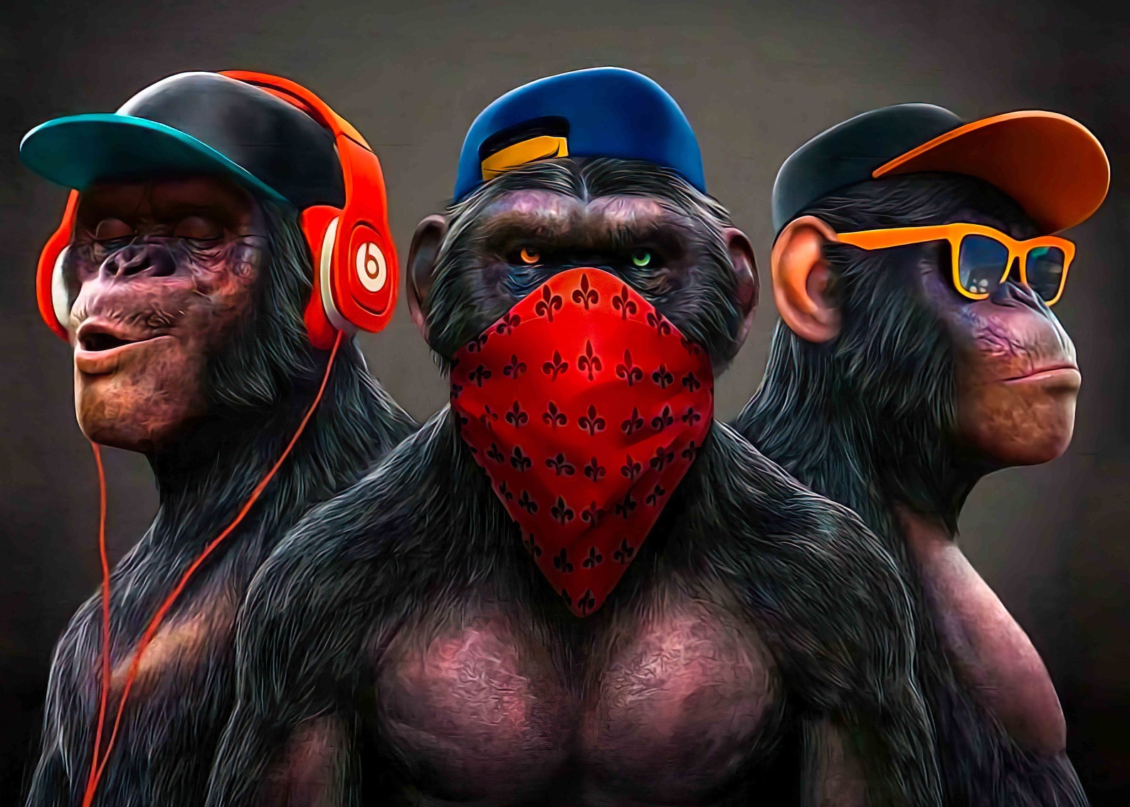 Three Wise Monkeys Art, Monkey Art Poster, Modern Wall Decor, Monkey ...