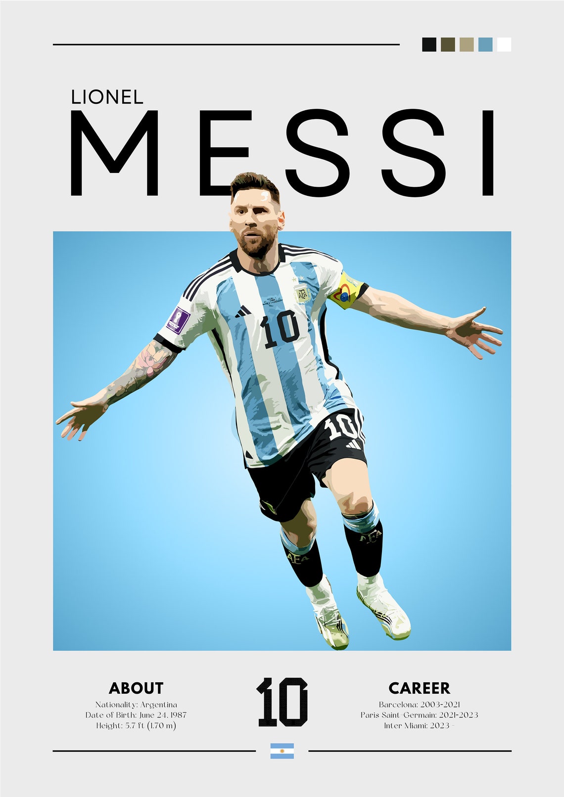 Lionel Messi Argentine Poster, Messi Poster, the Goat Poster, Matt ...