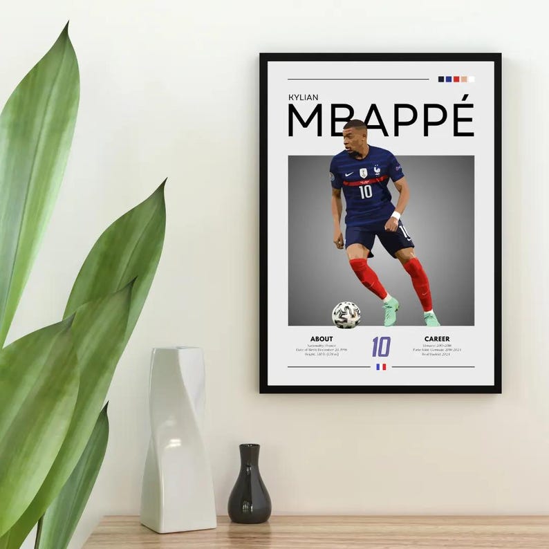 Kylian Mbappe Graphic Art Print, France Soccer, Football Player, Fan ...