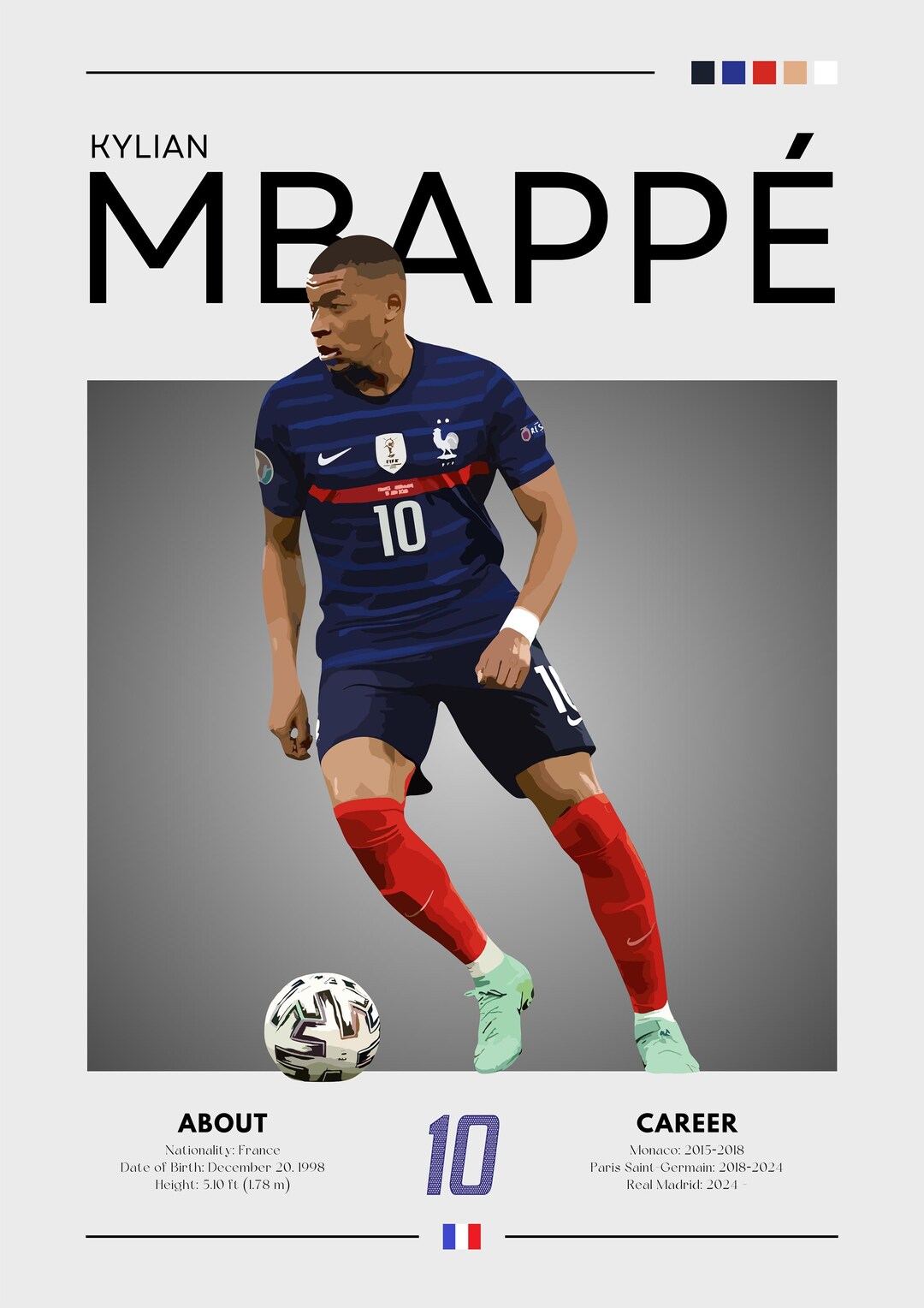 Kylian Mbappe Graphic Art Print, France Soccer, Football Player, Fan ...