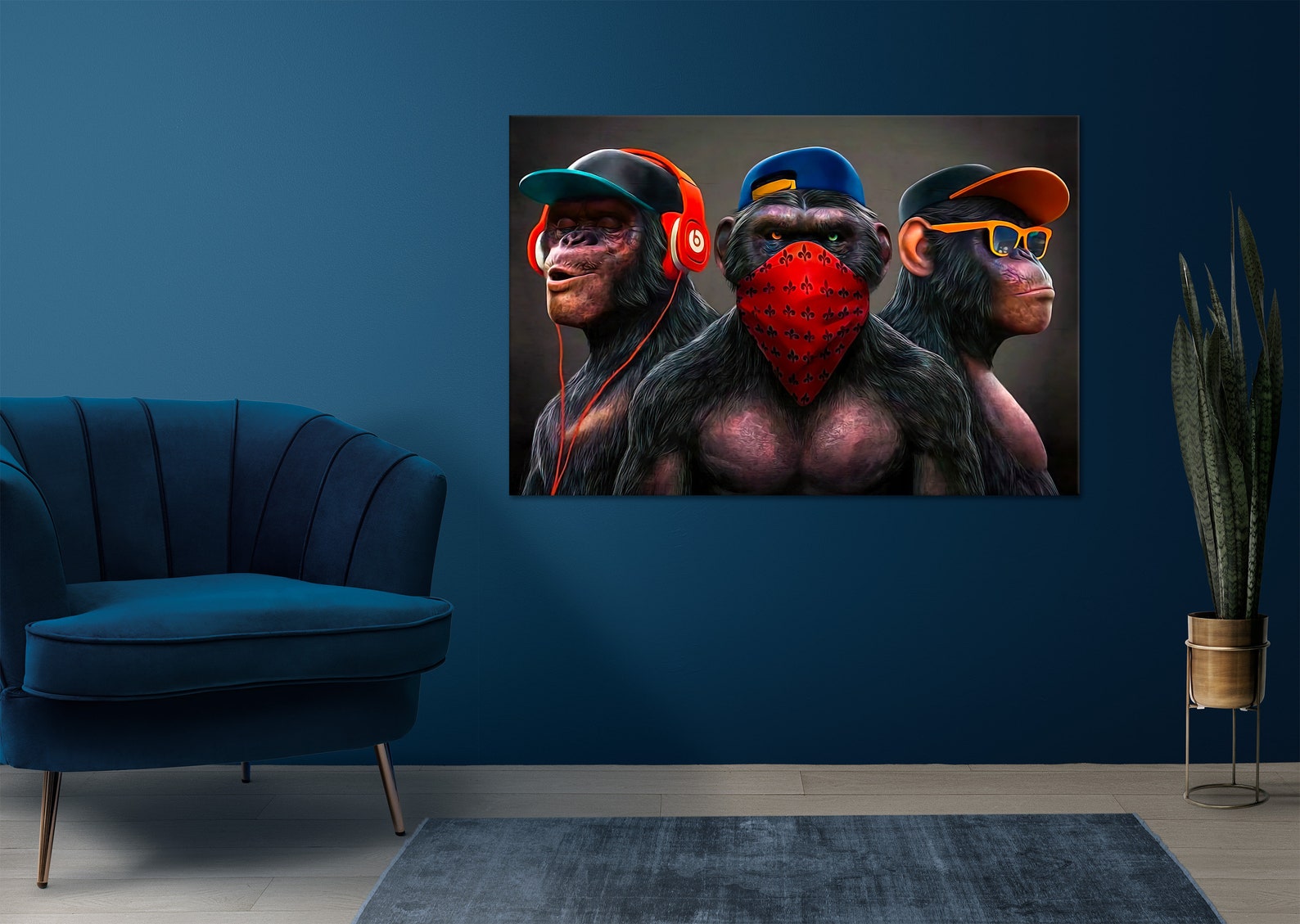 Three Wise Monkeys Art, Monkey Art Poster, Modern Wall Decor, Monkey ...