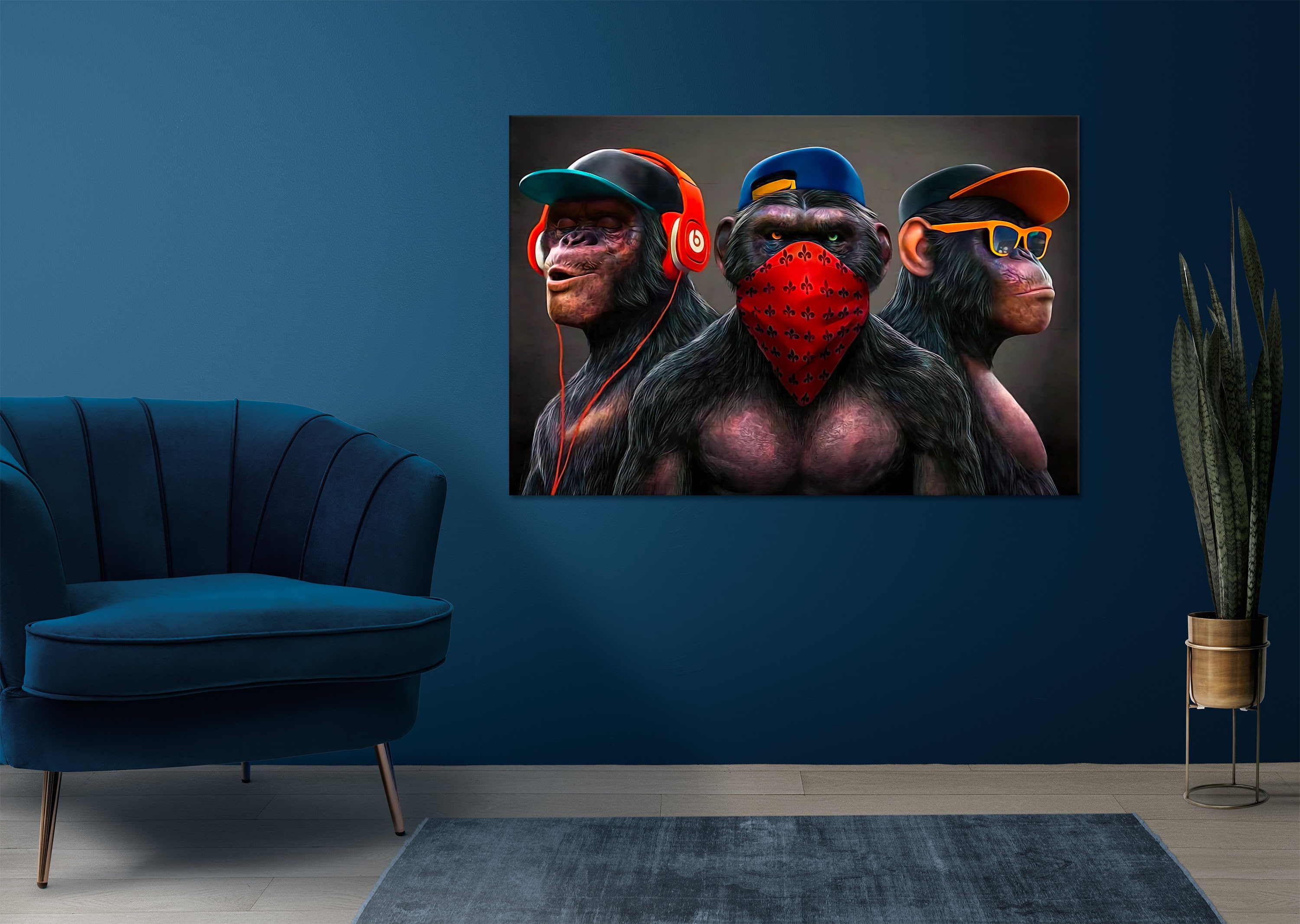 Three Wise Monkeys Art, Monkey Art Poster, Modern Wall Decor, Monkey ...