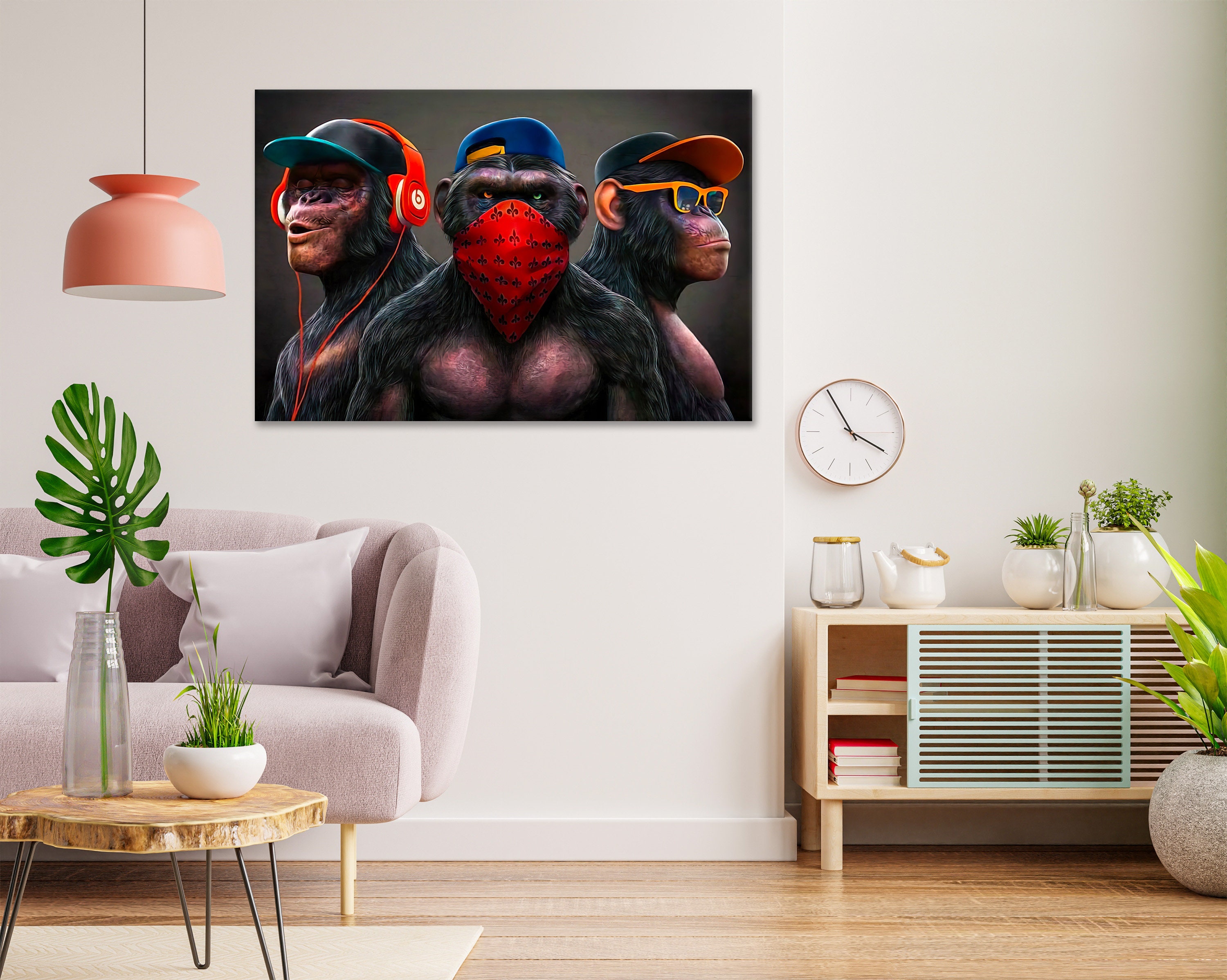 Three Wise Monkeys Art, Monkey Art Poster, Modern Wall Decor, Monkey ...