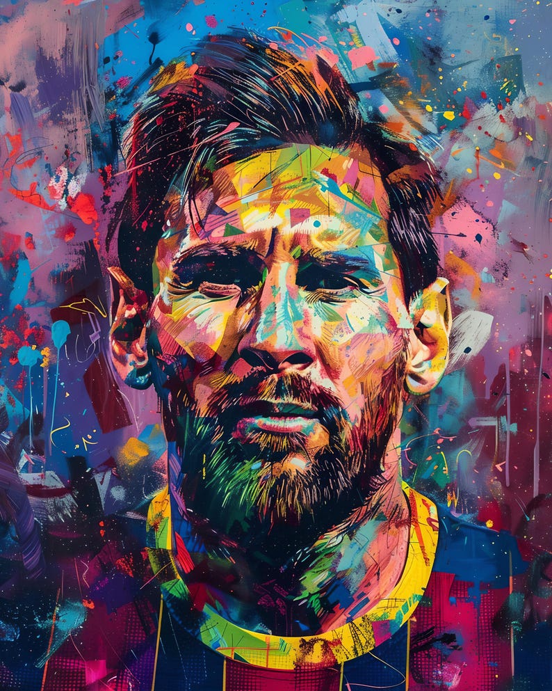 Lionel Messi Colorful Poster, Barcelona Poster, Kids Decor, Man Cave Gift, Sports Art, Barcelona ...