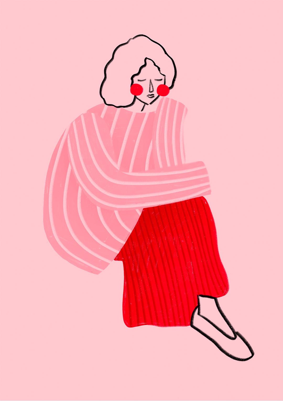 The Woman With Pink and Red Line Poster, Bea Müller Print, Stripes ...