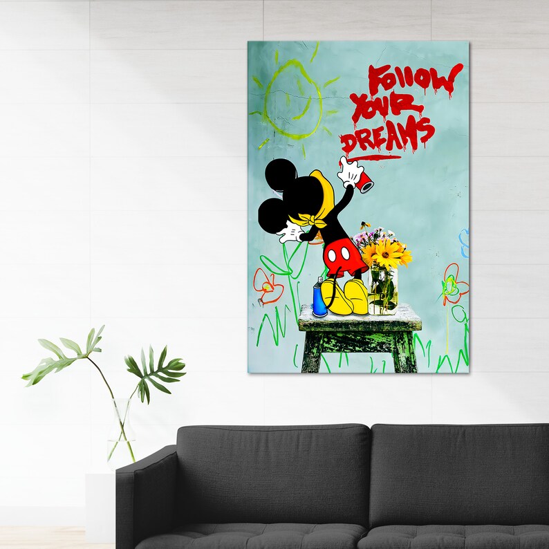 A2 - 100x140 - Mickey Mouse Follow Your Dreams Graffiti Poster Popart, Mickey Mouse Cartoon ...