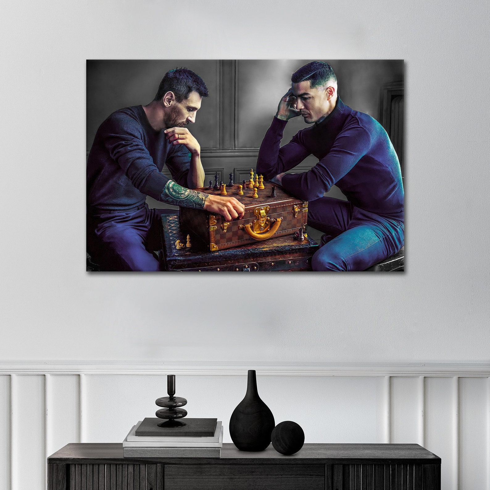 Messi and Ronaldo Chess Poster, Print Wall Art Messi CR7 Art Gift for ...