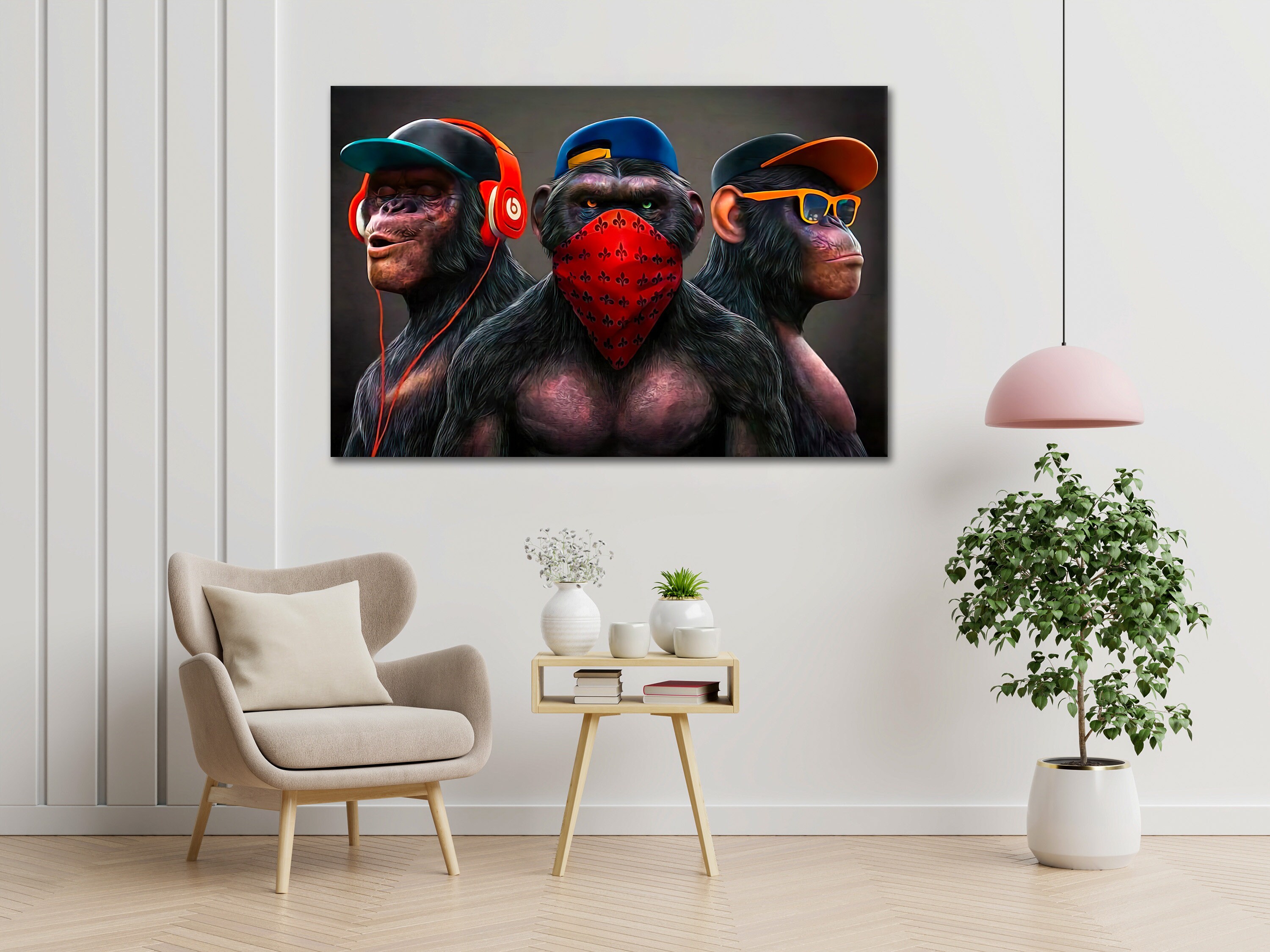 Three Wise Monkeys Art, Monkey Art Poster, Modern Wall Decor, Monkey ...