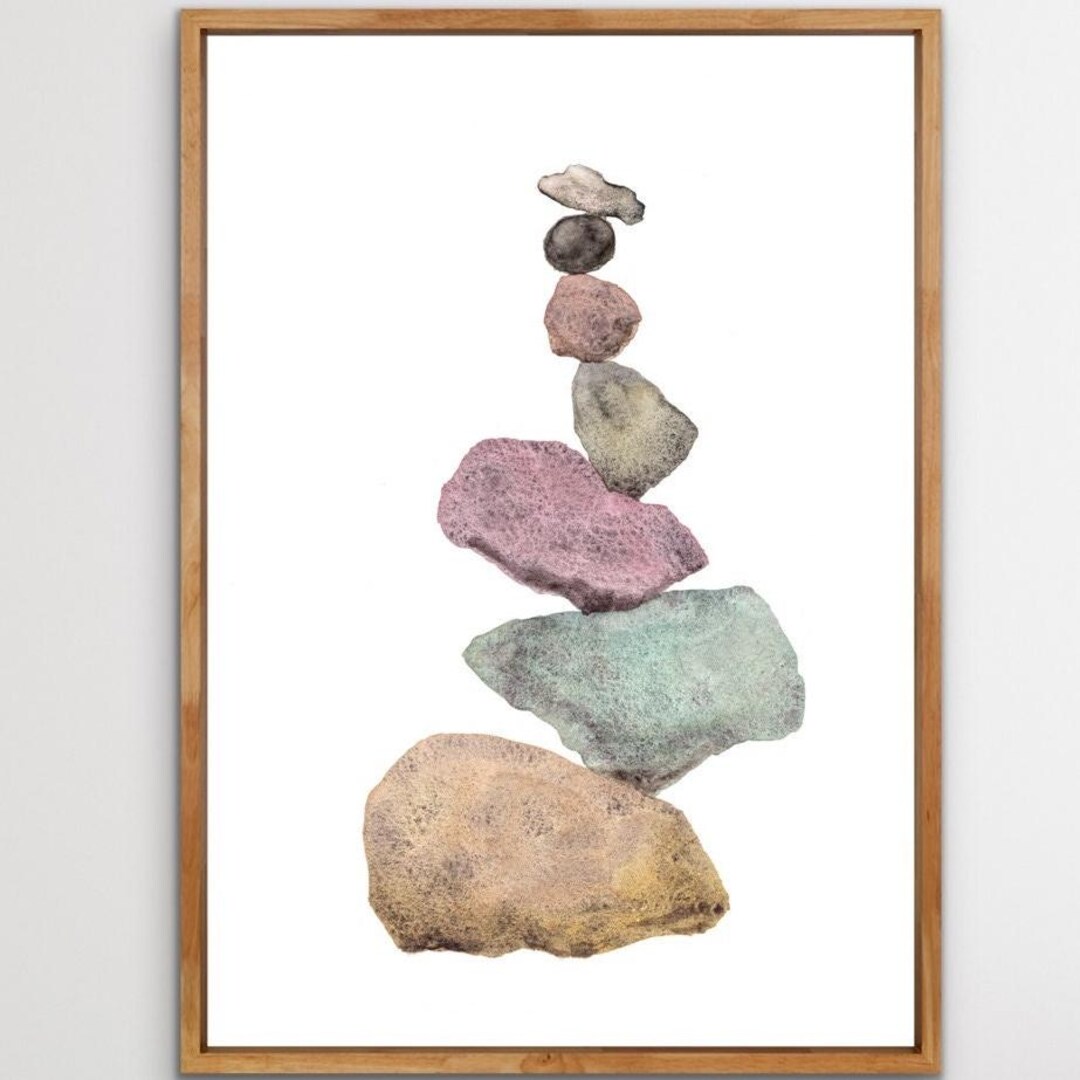 Balancing Stones Art Print Rock Watercolor Painting Balance Wall Art ...