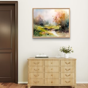Spring Landscape Art Print Wildflowers Meadow Watercolor Style Abstract ...