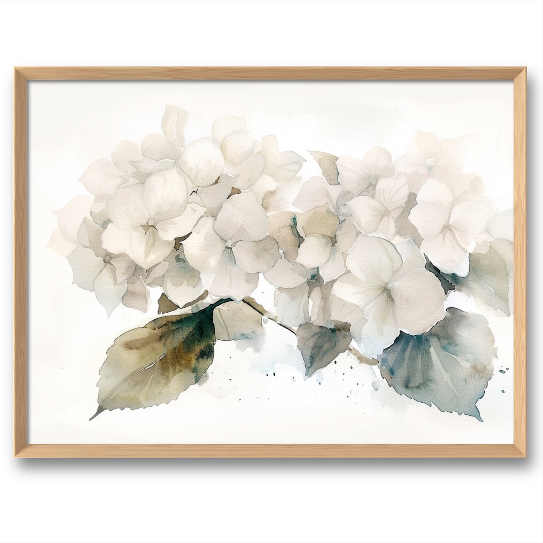 White Hydrangea Watercolor Art Print Hydrangeas Flower Painting ...