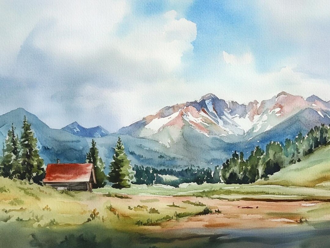 Colorado Art Print Rocky Mountains Wall Art Woodland Cabin Watercolor ...