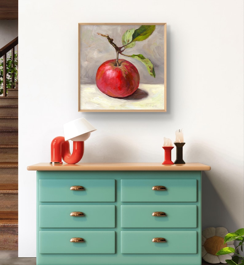 Red Apple Art Print Botanical Painting Farmhouse Wall Art Kitchen Wall ...