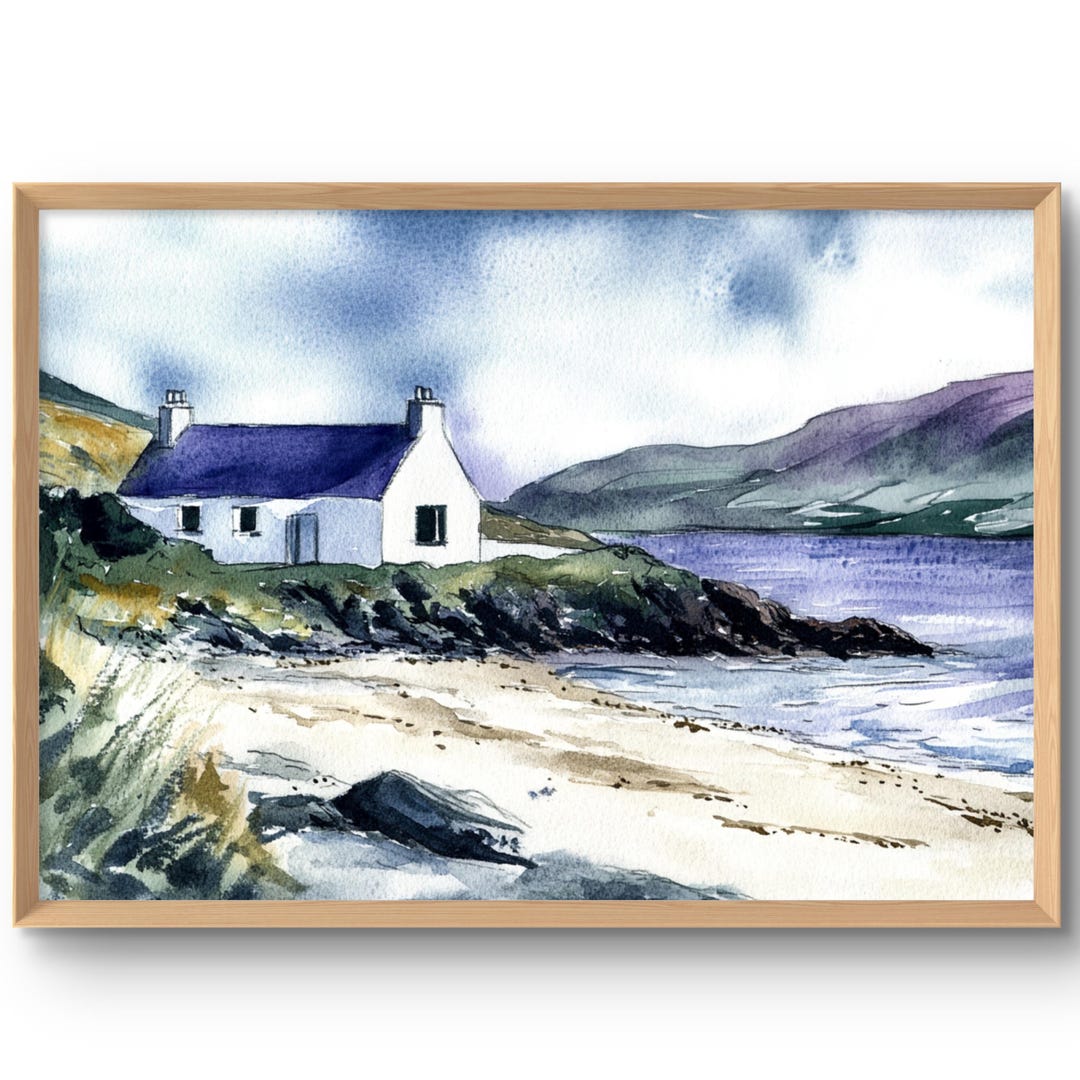 Scotland Print Cottage Art Large Poster Scottish Hills Print White ...