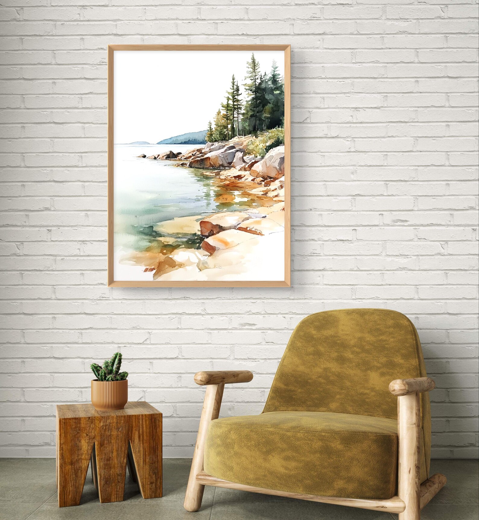 Lake Superior Print Michigan Wall Art Rock Shoreline Watercoloe Style ...
