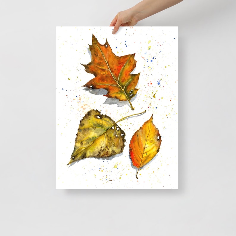 Fall Leaves Art Print Watercolor Autumn Wall Decor Fall Colors Wall Art ...
