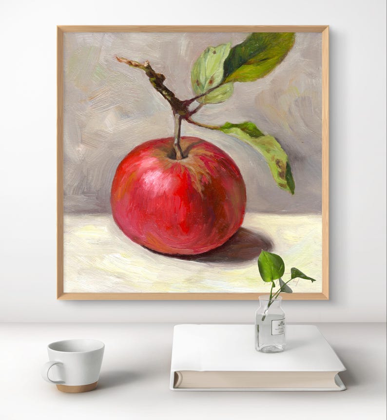 Red Apple Art Print Botanical Painting Farmhouse Wall Art Kitchen Wall ...