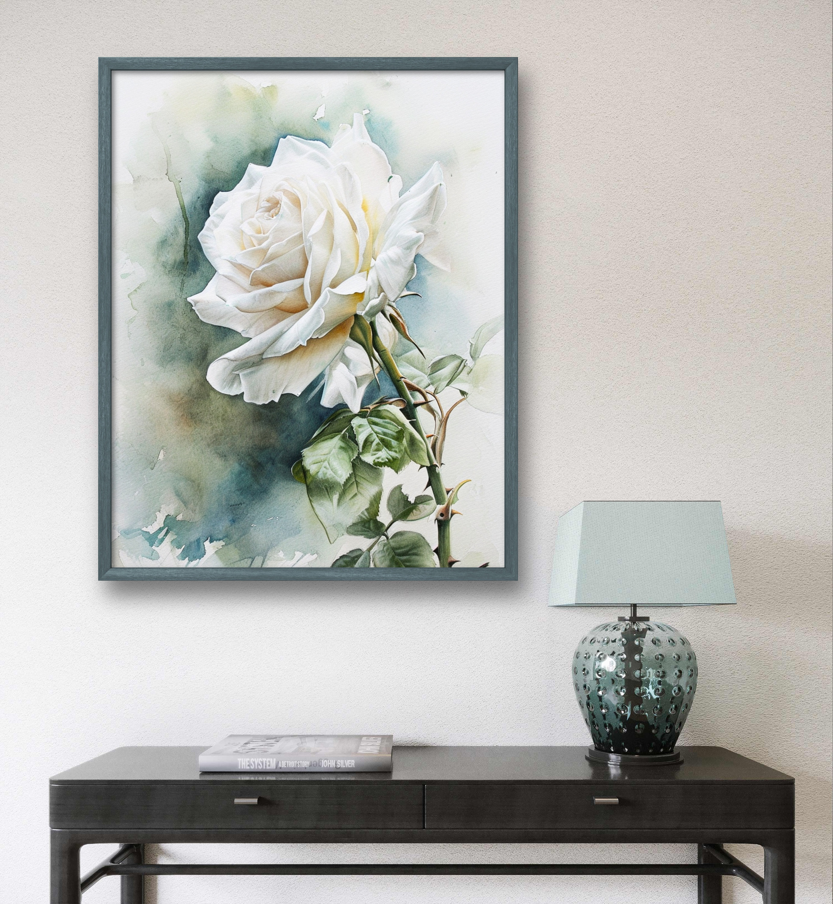White Rose Watercolor Art Print One Rose Painting Floral Wall Art Rose ...