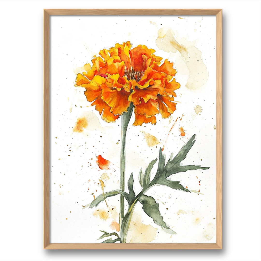 Marigold Painting Floral Wall Art Watercolor Print Marigold Wall Art ...
