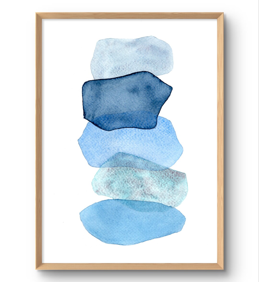 Blue Abstract Watercolor Print Minimalist Wall Art Indigo Abstraction ...